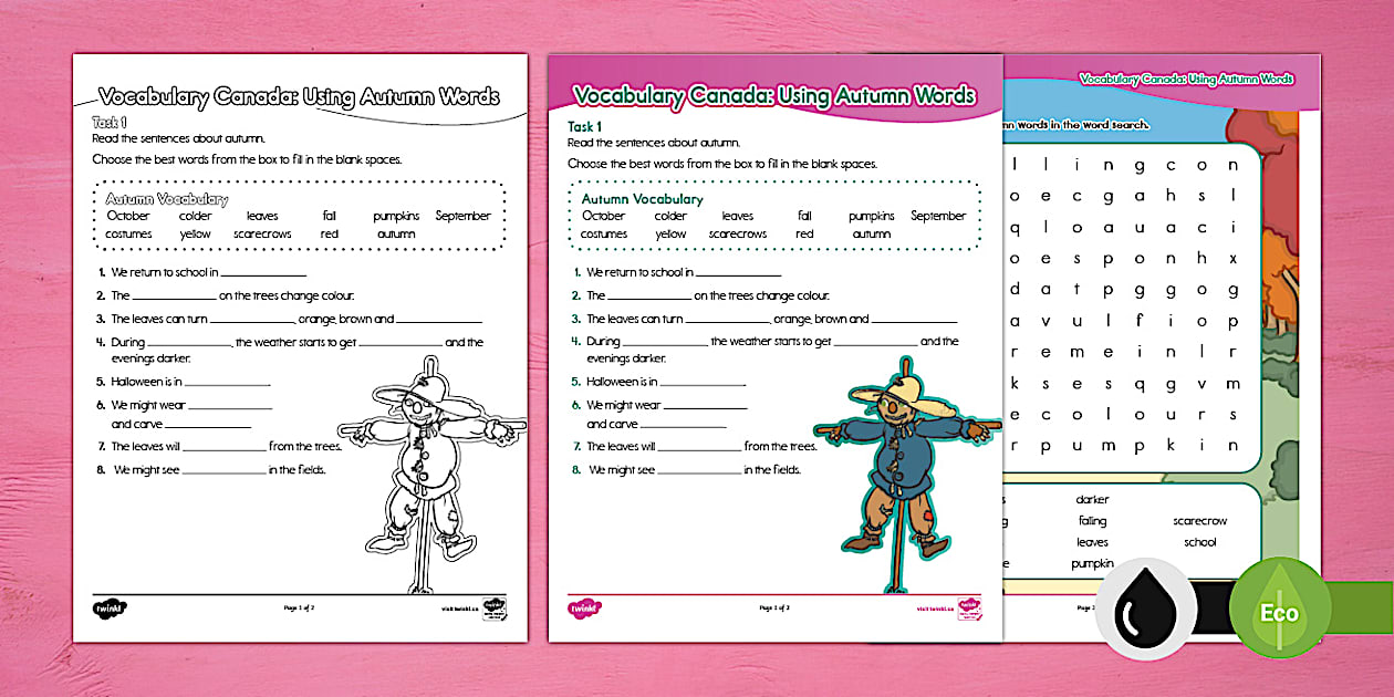 Autumn Vocabulary | Autumn Words Activity Sheets - Twinkl