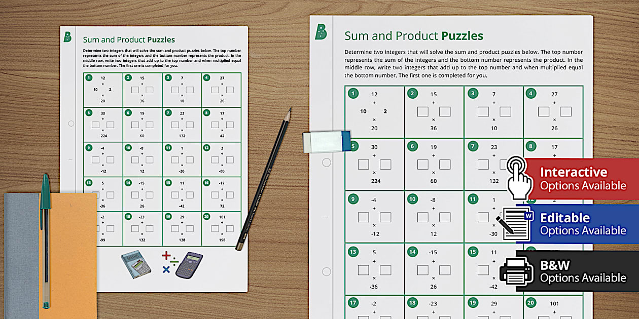 Sum and Product Puzzles (teacher made) - Twinkl