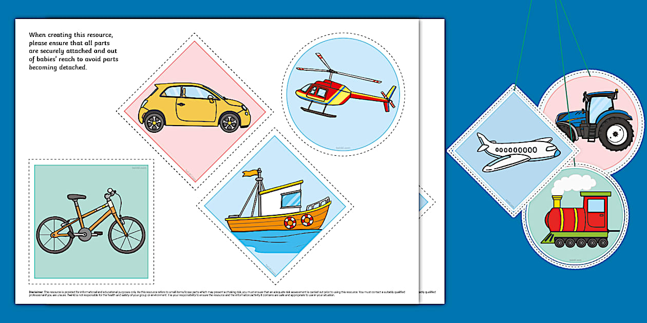 Vehicles and Transport Baby Mobile Picture Cut-Outs - Twinkl