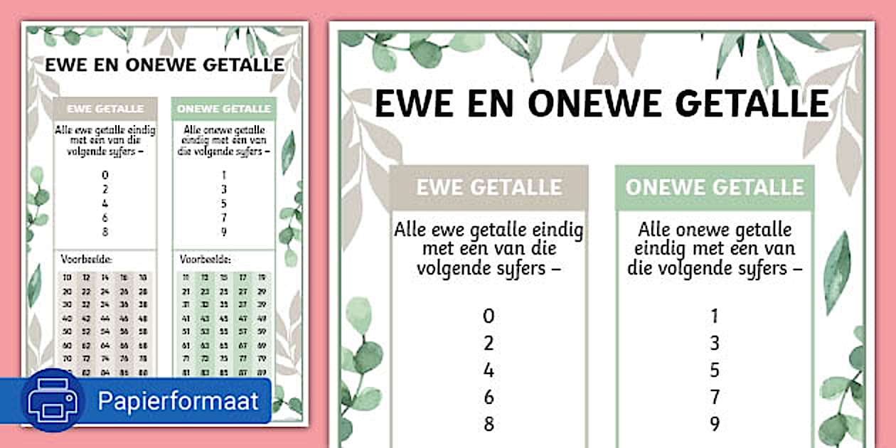 Ewe en Onewe Getalle Vertoon Plakkaat - Twinkl