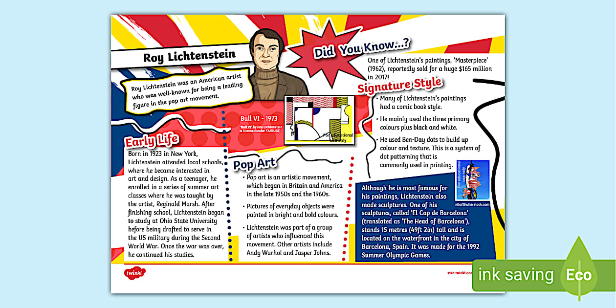 Roy Lichtenstein Fact File - KS2 - Famous Artists - Twinkl