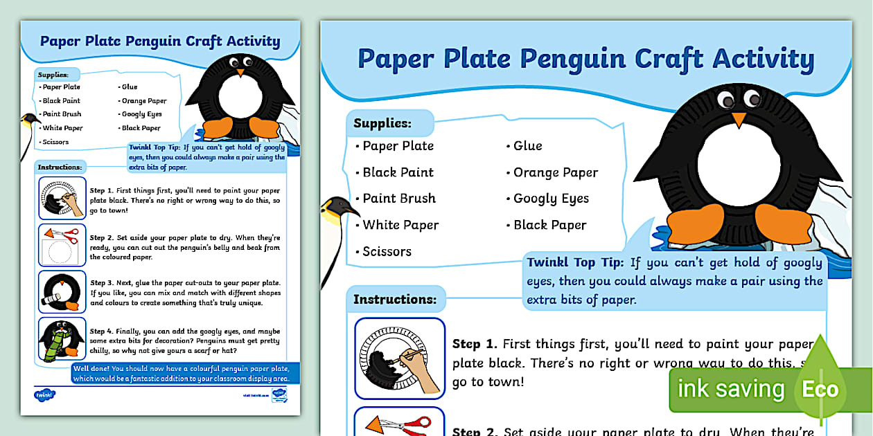 Paper Plate Penguin Craft Activity (teacher made) - Twinkl