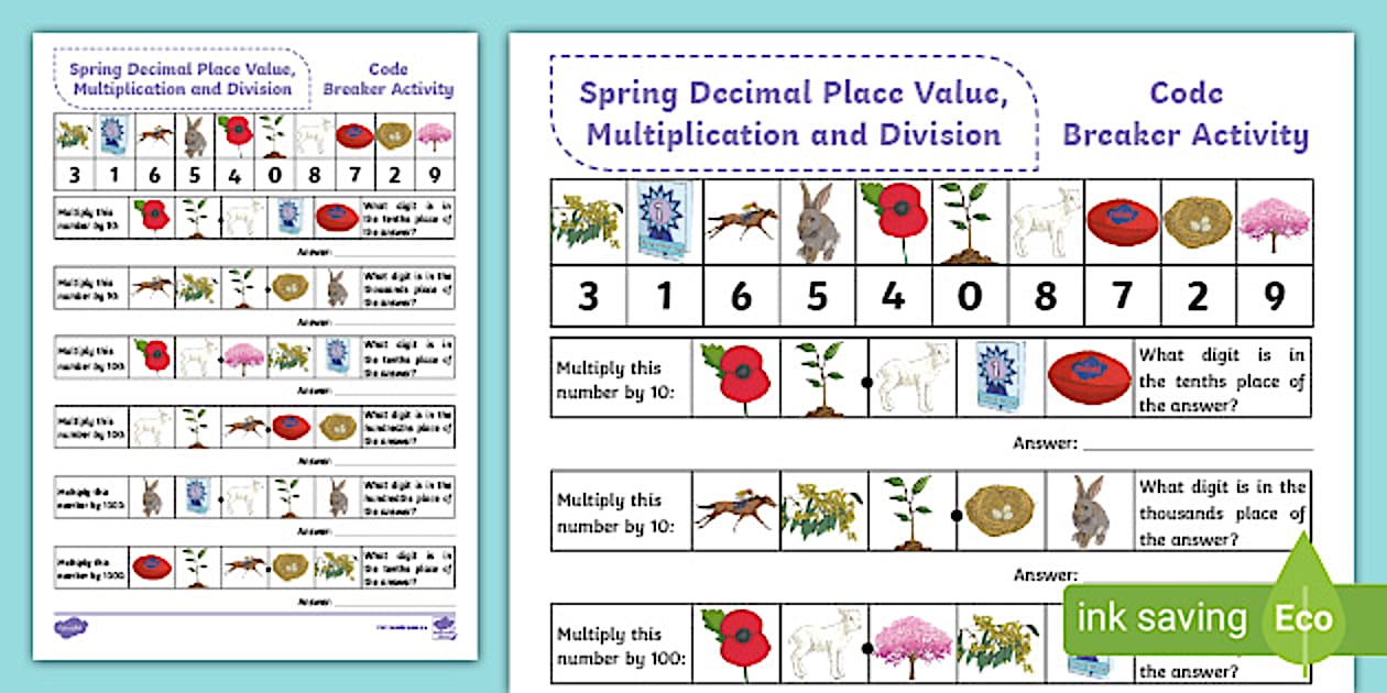 Spring Code Decimal Breaker Activity - Twinkl