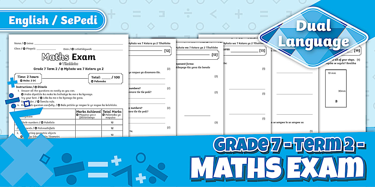 Grade 7 Maths - Term 2 - Exam (CAPS Aligned)-Sepedi