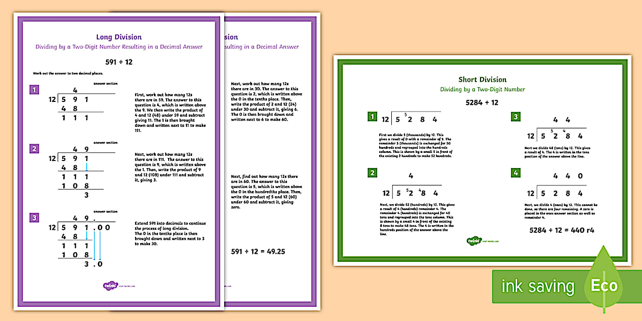 Year 6 Division Formal Written Method Where Answer Involves Decimals ...