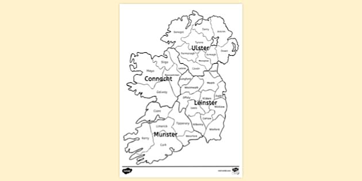 Labelled Map of Ireland Colouring Sheet - Twinkl