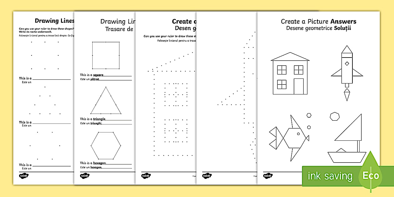 Create a Shape Using a Ruler Worksheets English/Romanian