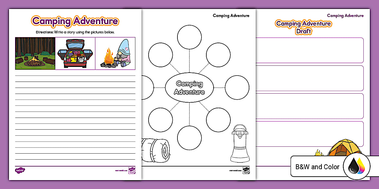 First Grade Camping Adventure Write a Story Worksheet