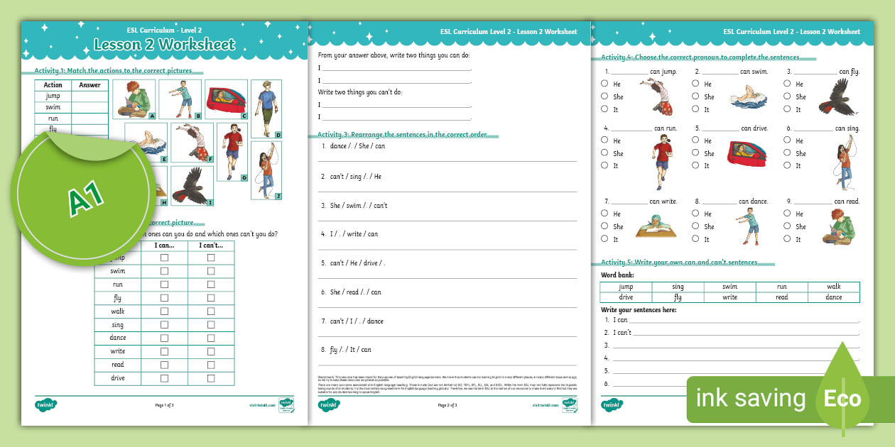 ESL Curriculum Level 2, Lesson 2 Worksheet (teacher made)