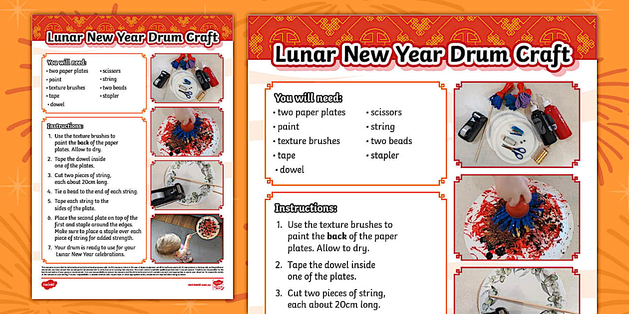 Lunar New Year Drum Craft (teacher made) - Twinkl