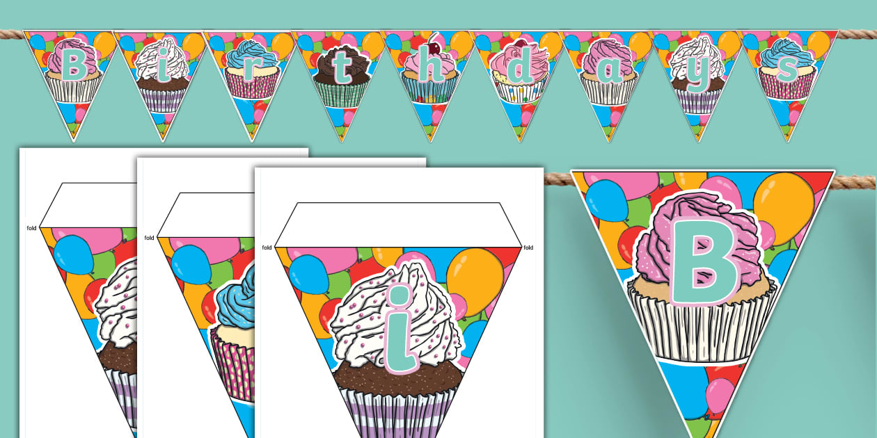 Cupcake Picture Birthday Display Bunting (Teacher-Made)