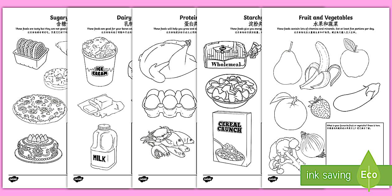 Healthy Eating Colouring Page English/Mandarin Chinese - Healthy Eating