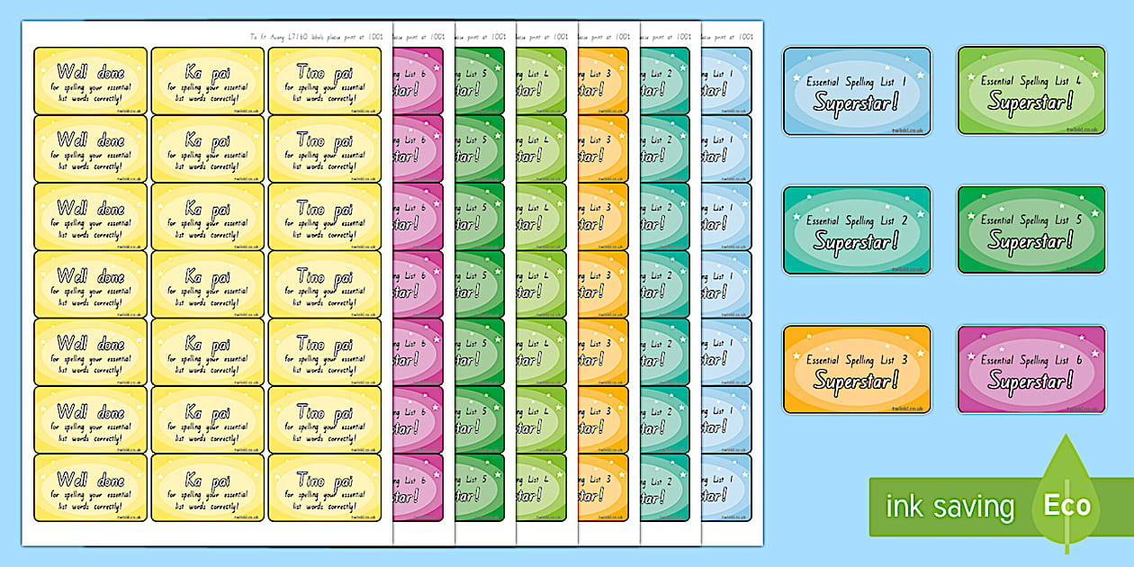 New Zealand Essential Spelling List Achievement Stickers