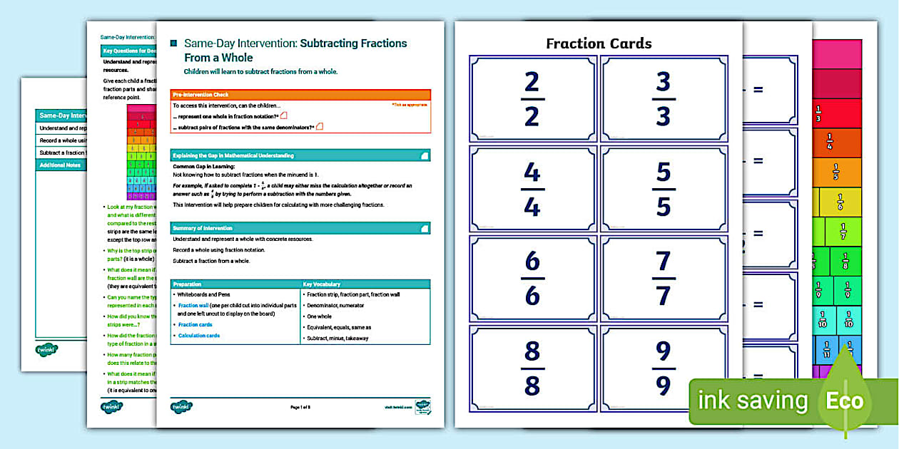 👉 Y3 Math Intervention Plan Subtracting Fractions from a Whole