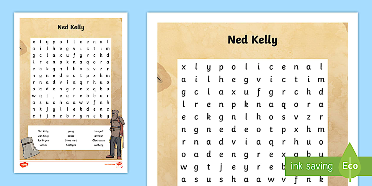 SA Ned Kelly Word Search (teacher made) - Twinkl