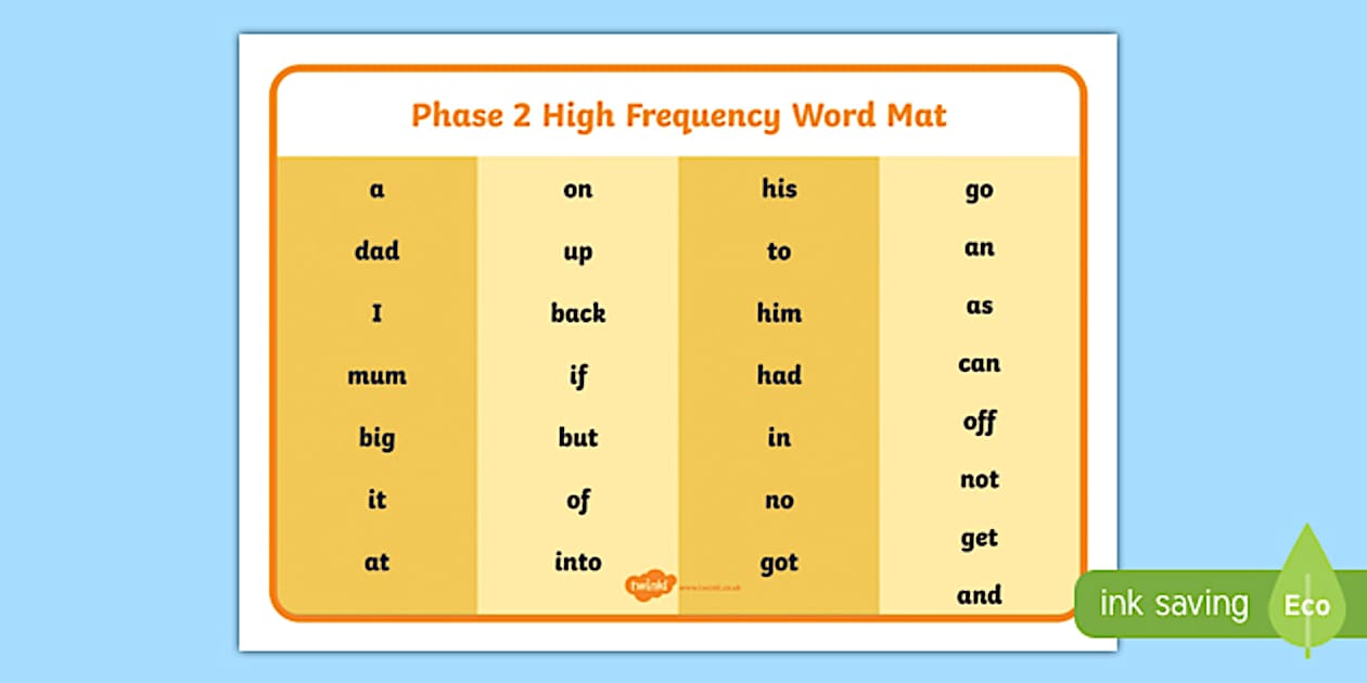 Phase 2 High Frequency Word Mat (Hecho por educadores)