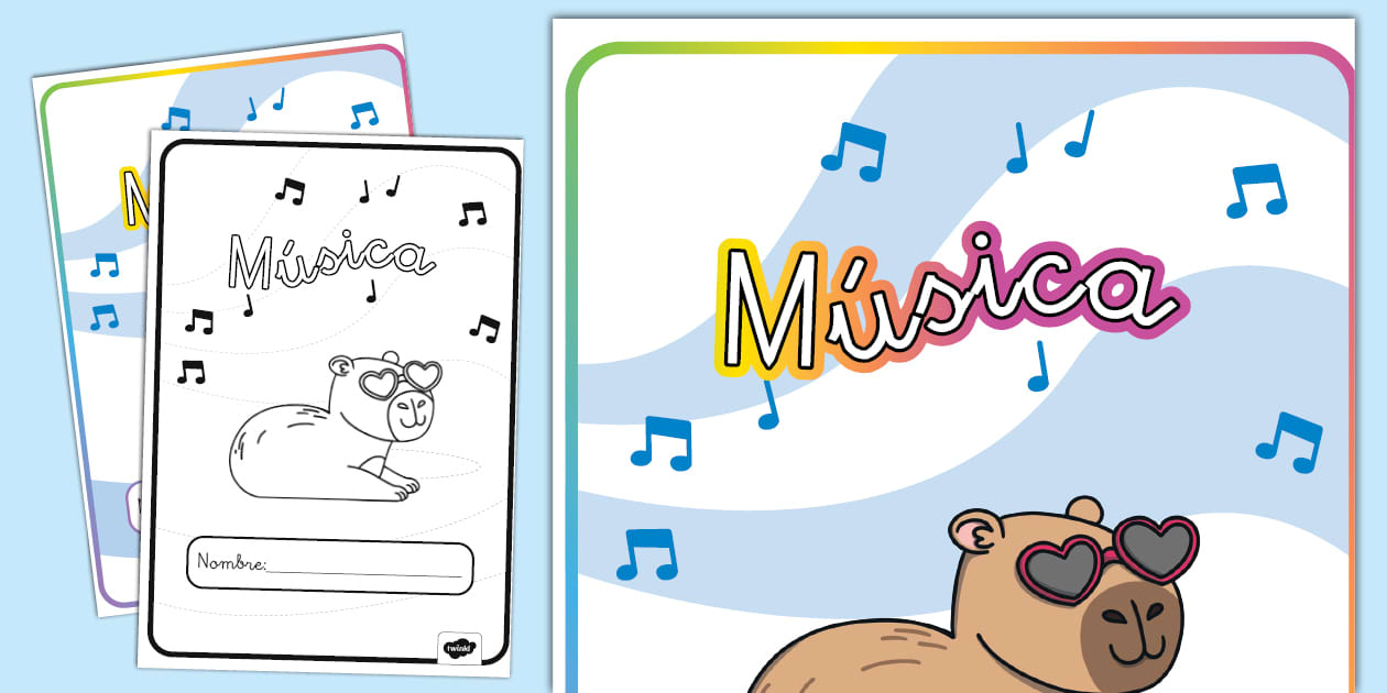 Portadas de cuaderno: Música - Capibaras (teacher made)