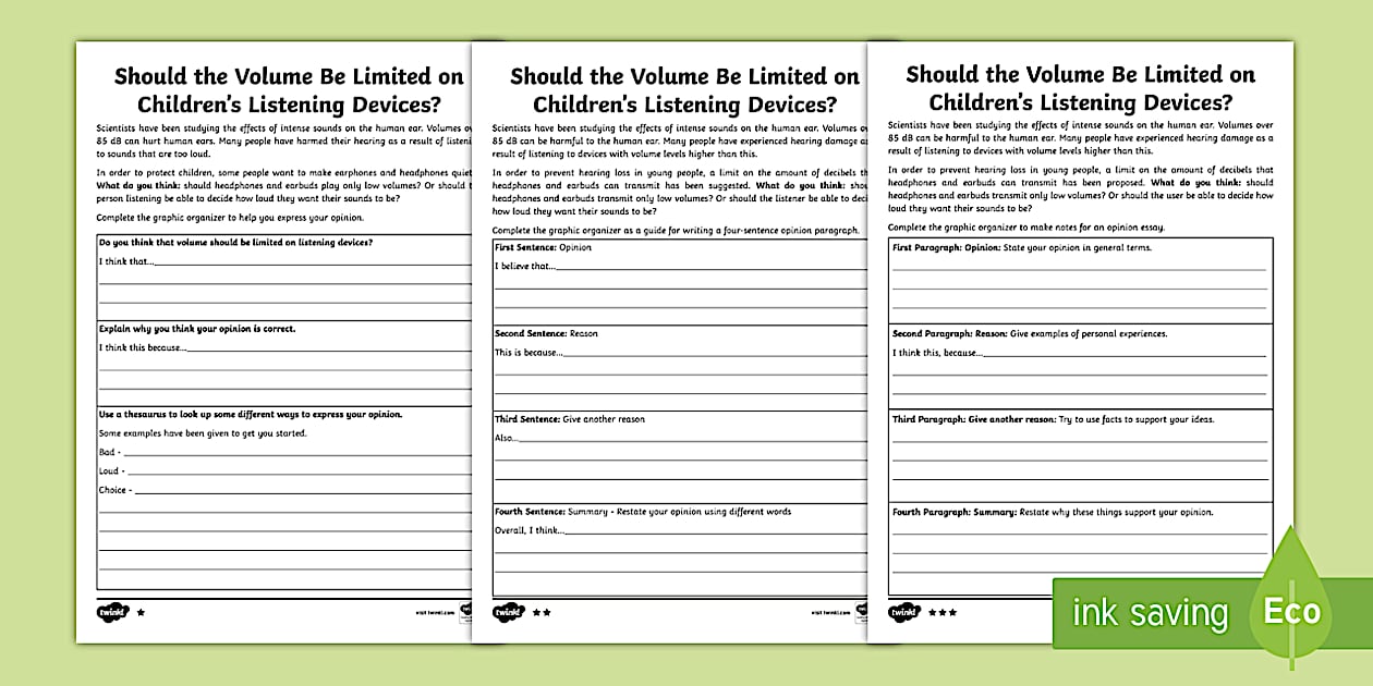 Sound Opinion Writing Differentiated Worksheet - Twinkl