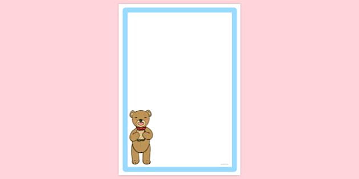 Simple Blank Teddy Bear Eating Page Border | Page Borders