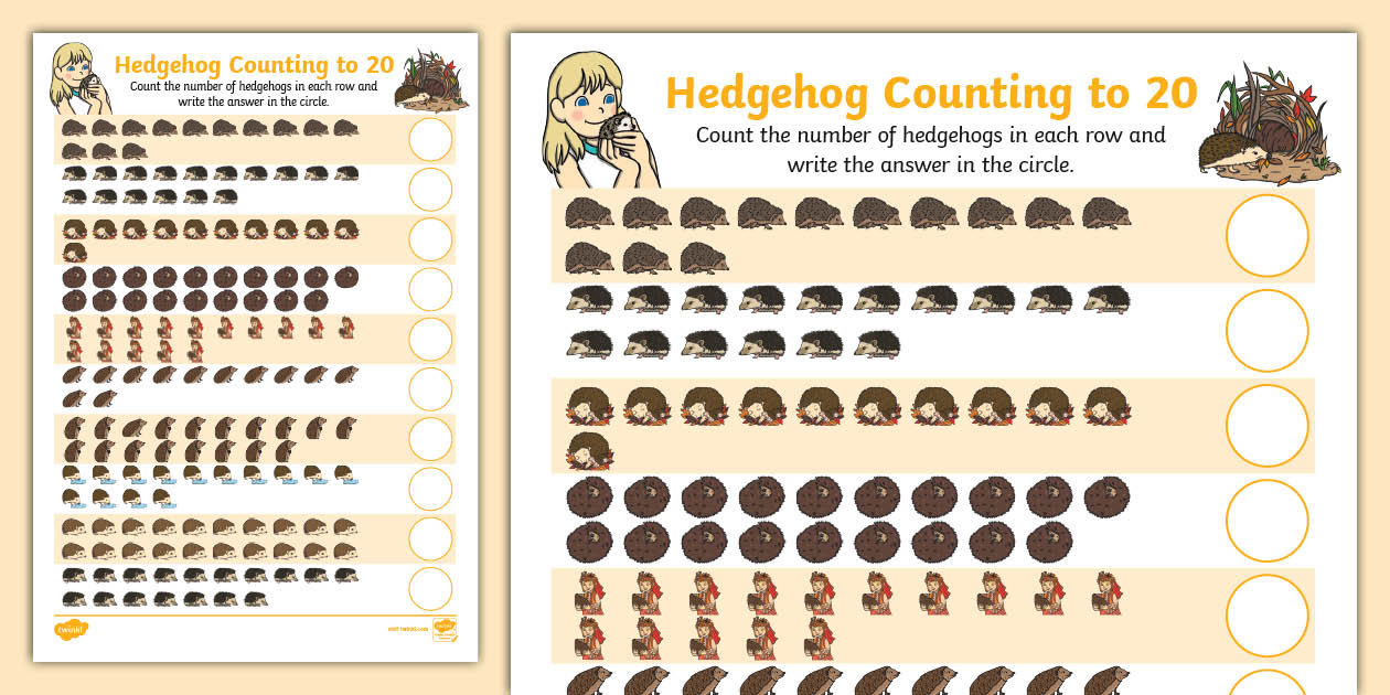 👉 Hedgehog Counting to 20 Maths Activity Sheet - Twinkl