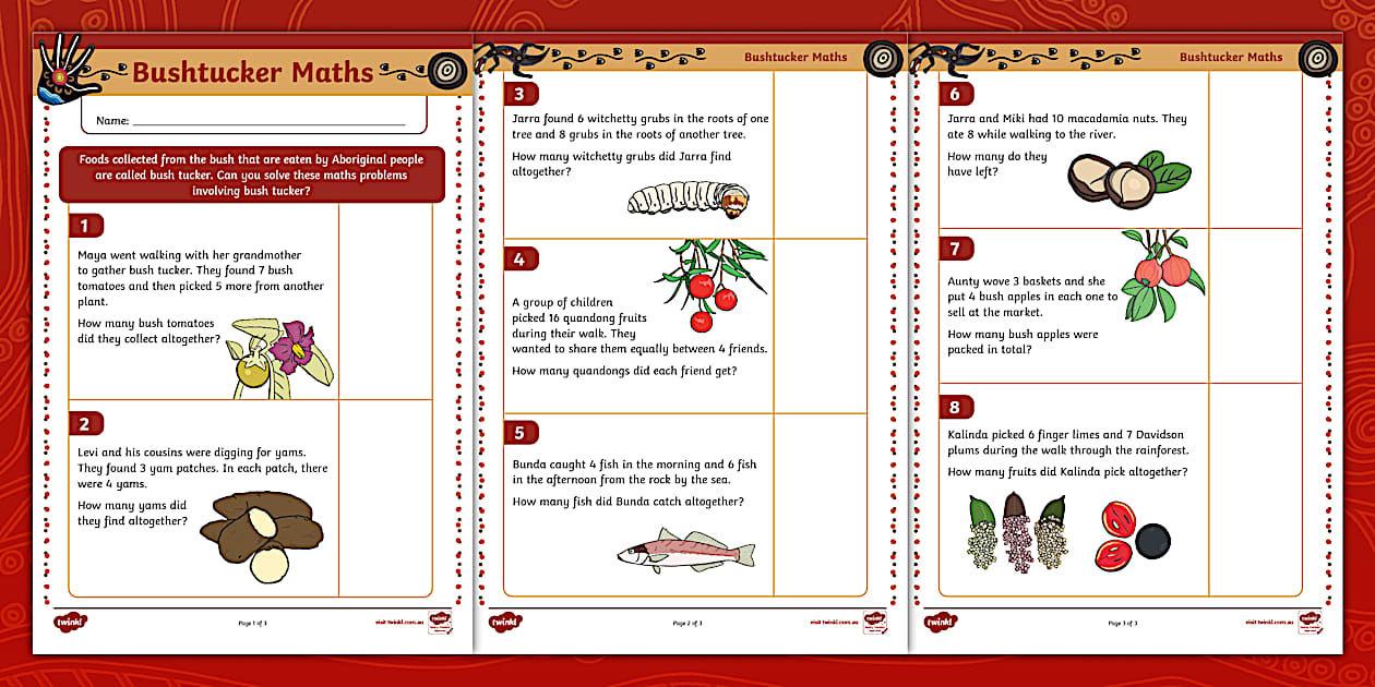 Bushtucker Maths Activity Sheet for Year 1 (teacher made)