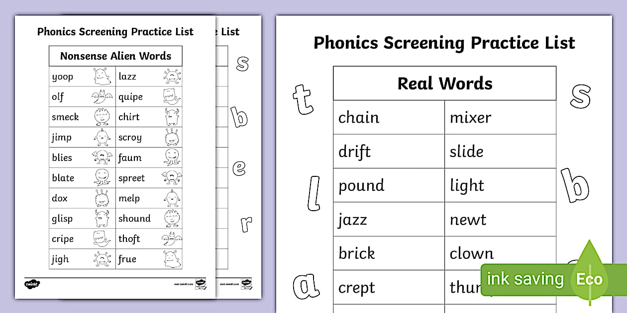 Phonics Screening Practice Homework List 2 - Twinkl