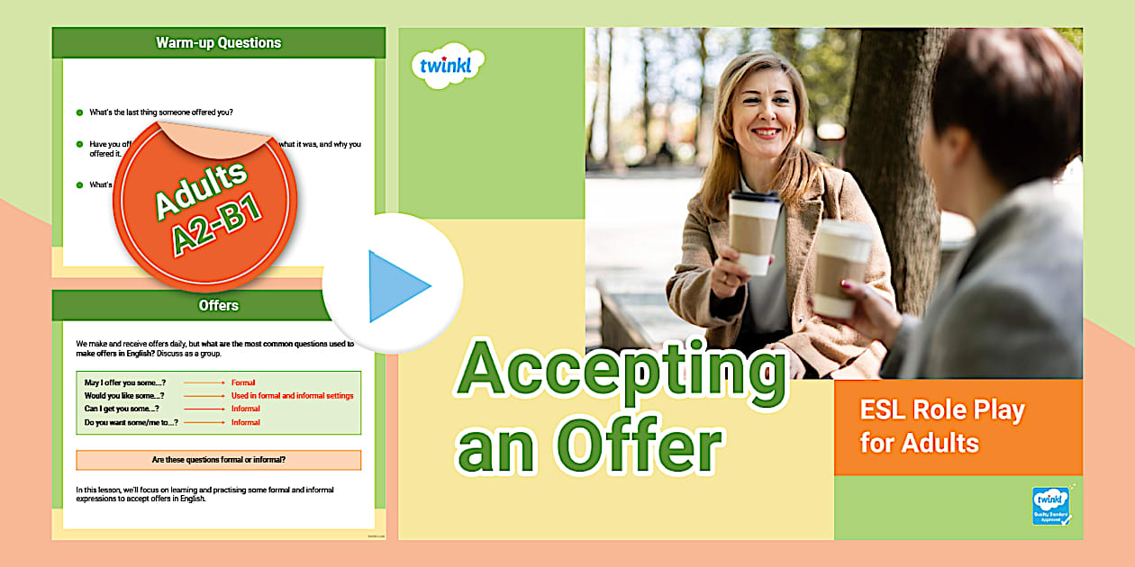 ESL Accepting an Offer Role Play [Adults, A2-B1] - Twinkl