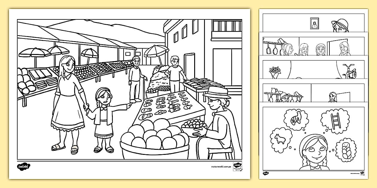 Hojas de colorear: Cuento Alicia y las Tantawawas | Twinkl