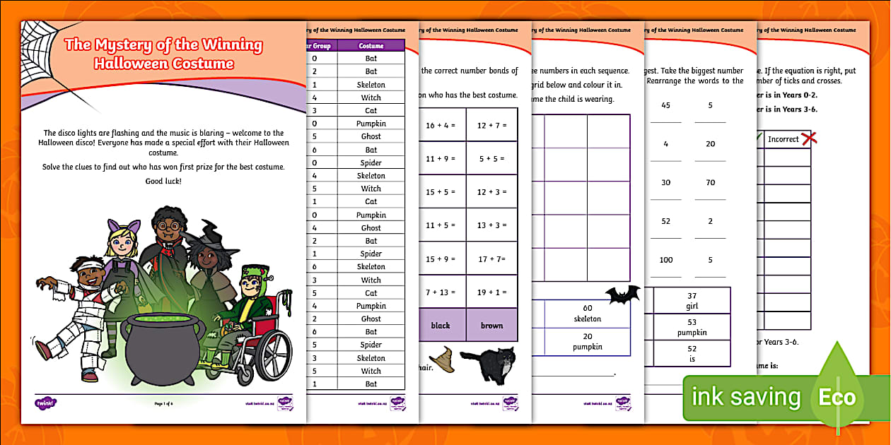 The Winning Halloween Costume Addition, Subtraction and Place Value Maths