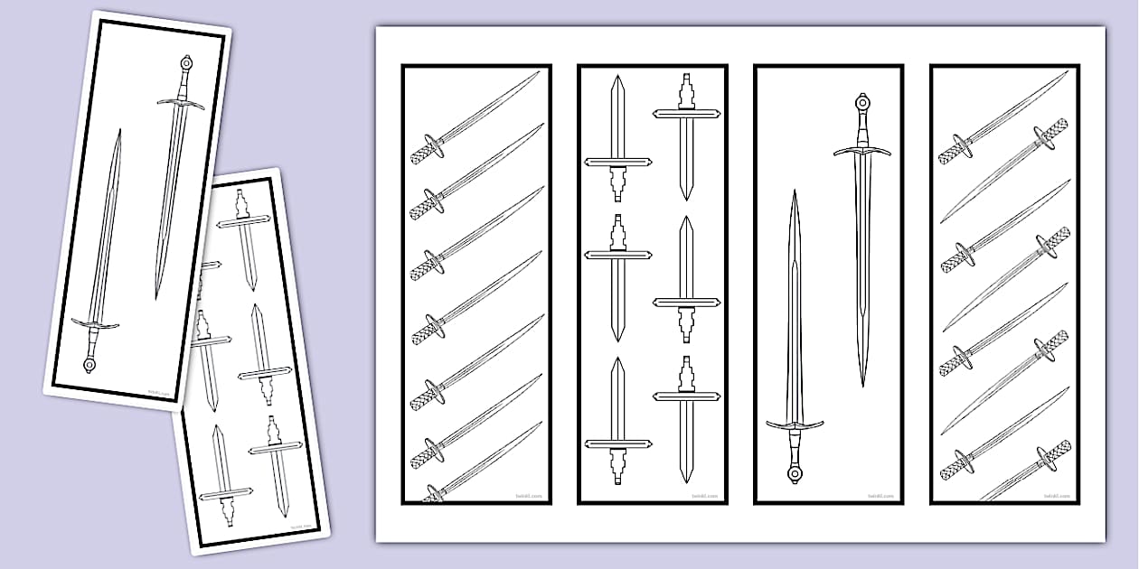 Swords Colouring Bookmarks (teacher made) - Twinkl