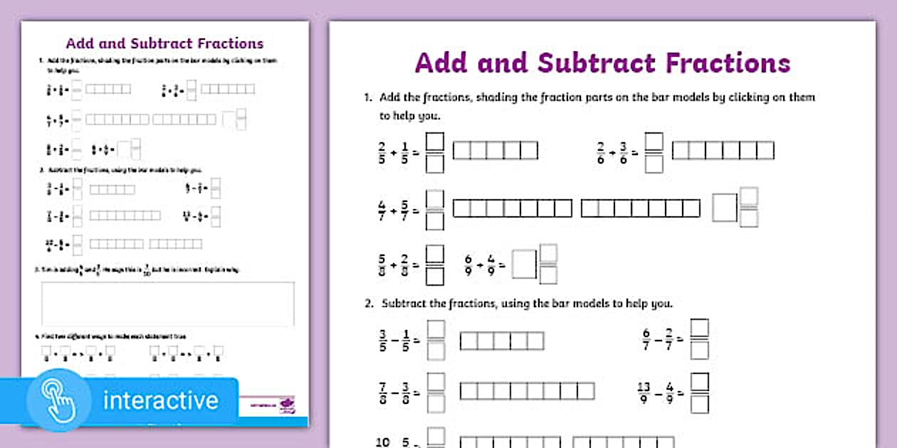 👉 Interactive Pdf Wrm Y5 Fractions Add And Subtract Fractions
