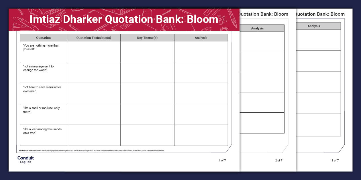 Imtiaz Dharker Quotation Bank: Bloom (teacher made) - Twinkl