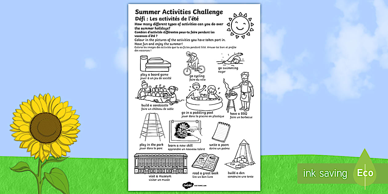 Summer Holiday Challenges Worksheet / Worksheet English/French
