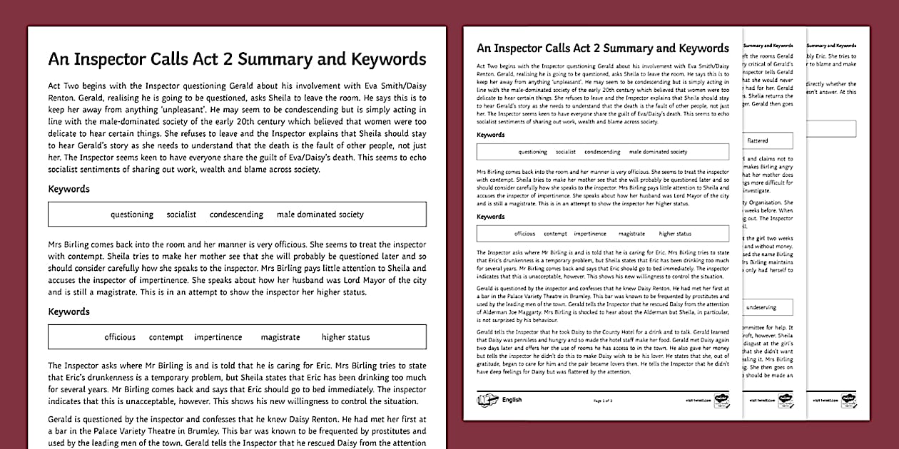 LA An Inspector Calls: Act 2 Summary and Keywords Guide