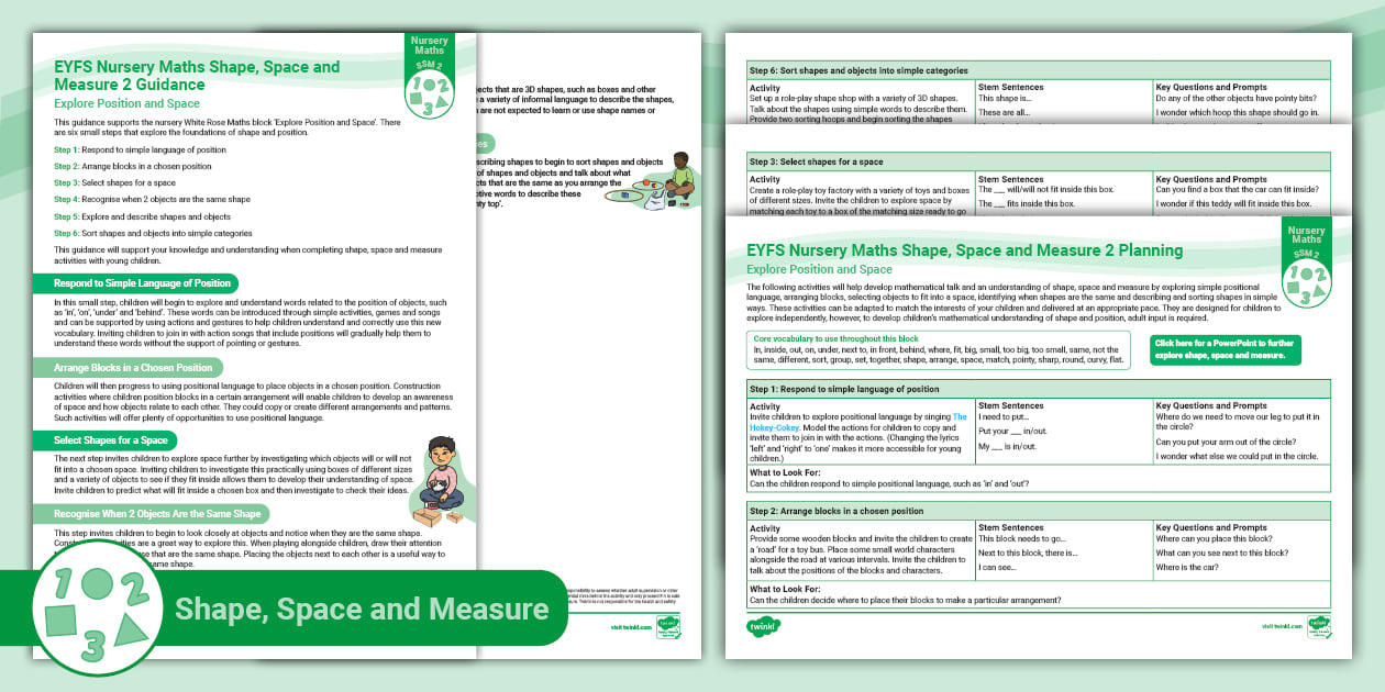 EYFS Nursery Maths Guidance & Plan Explore Position & Space