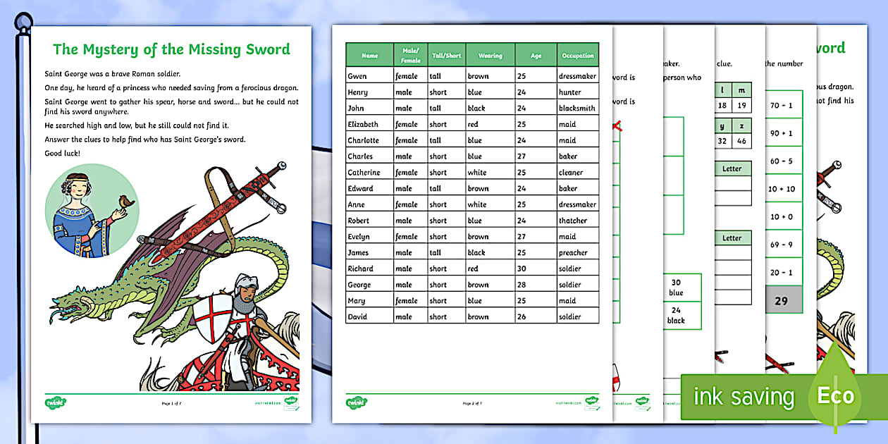Y2 The Mystery of the Missing Sword Maths Mystery Game
