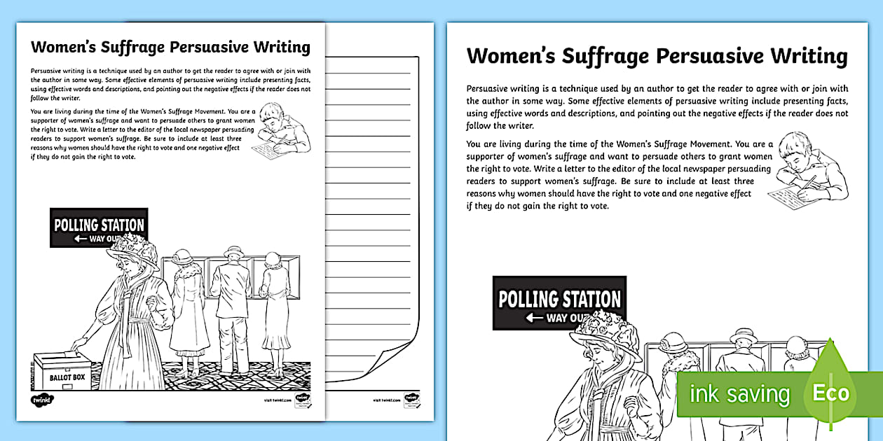 Editable Women's Suffrage Persuasive Writing Prompt for 3rd-5th Grade