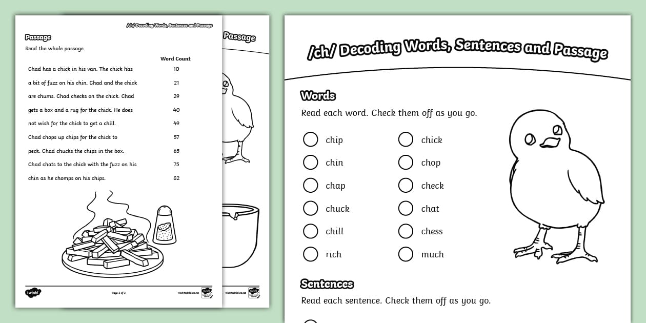/ch/ Decoding Words, Sentences and Passage (teacher made)