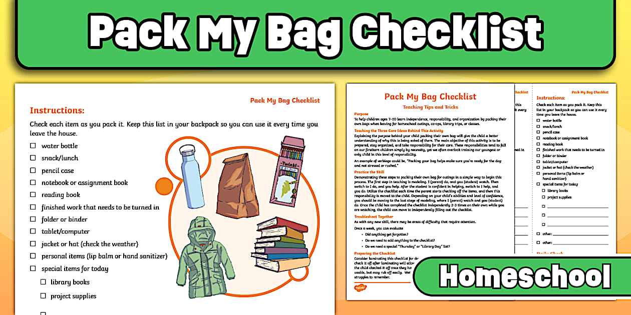 Life Skills: Pack My Bag Checklist for Homeschool
