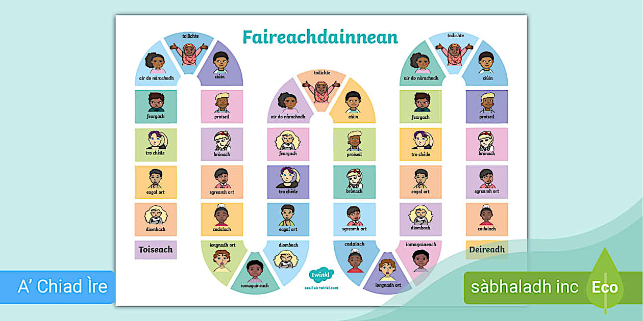 Faireachdainnean - Geama Bùird - Dathan socair - Twinkl