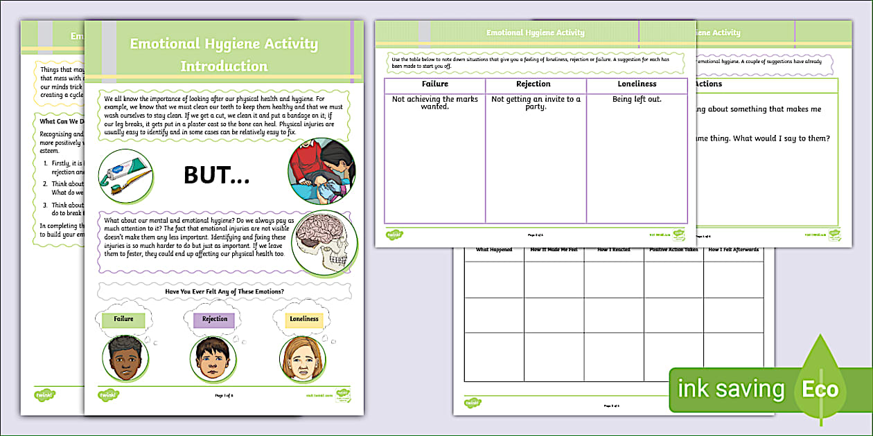 Emotional Hygiene Worksheet | CfE Health and Wellbeing