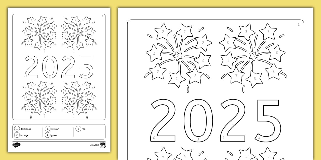 New Year Color by Number Worksheet (teacher made) - Twinkl