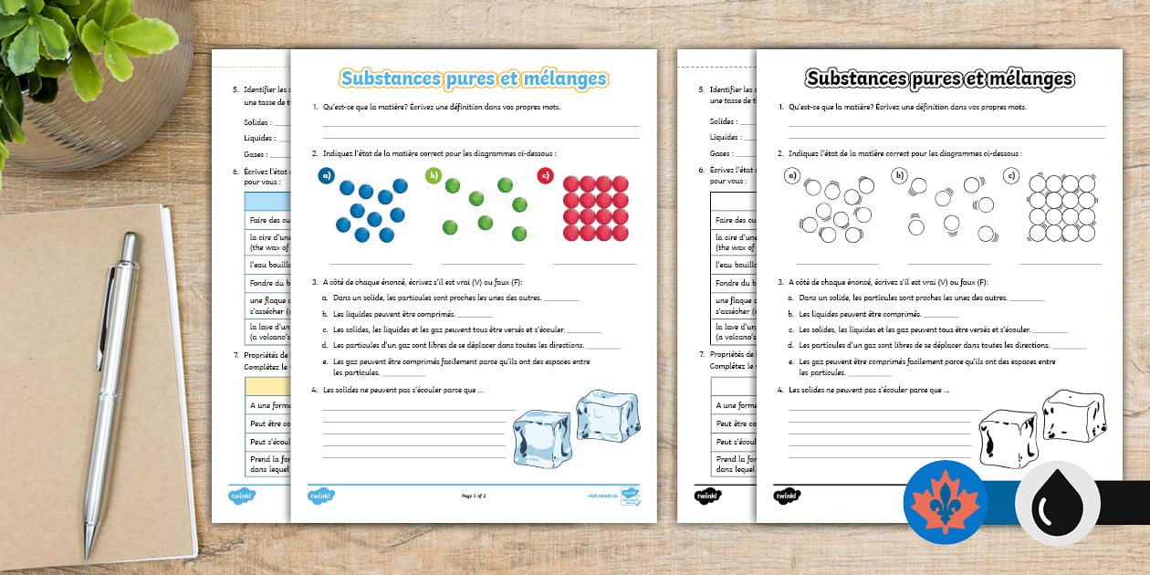 Pure Substances and Mixtures Quiz Lessons 1-4 French