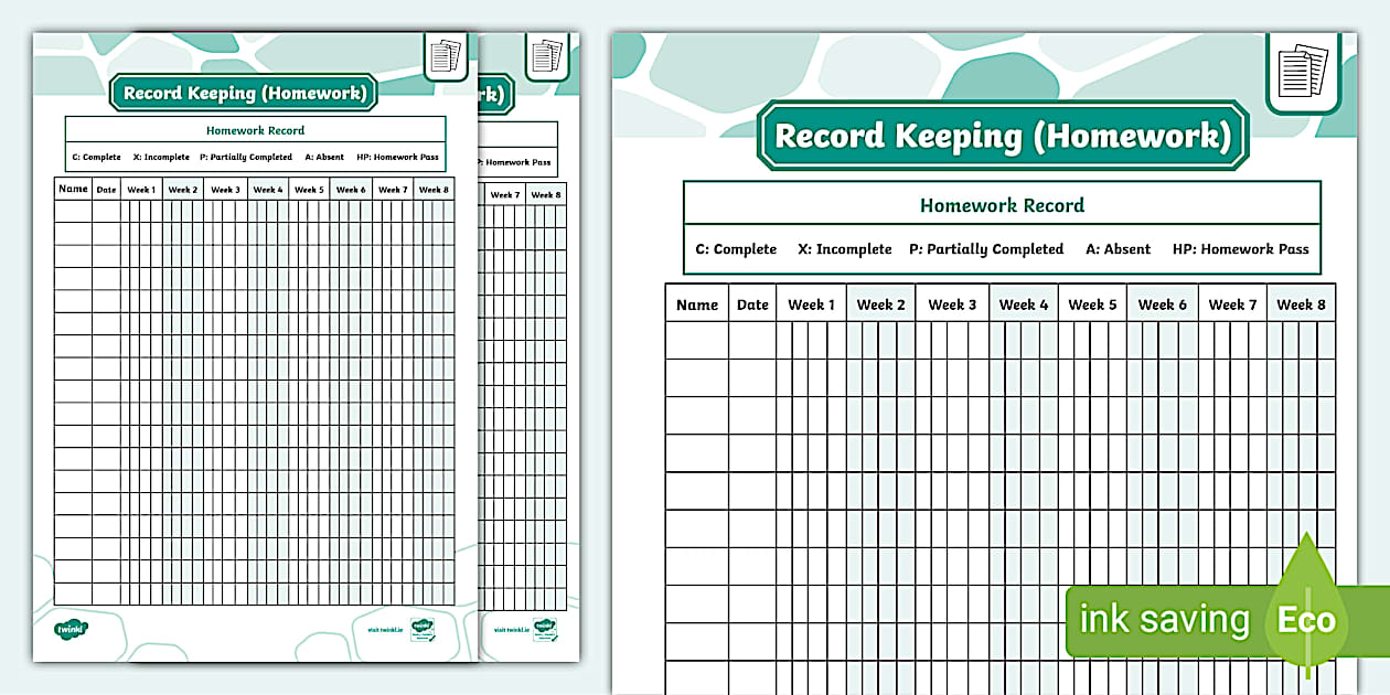 Teacher Planner: Record Keeping (Homework) (Teacher-Made)