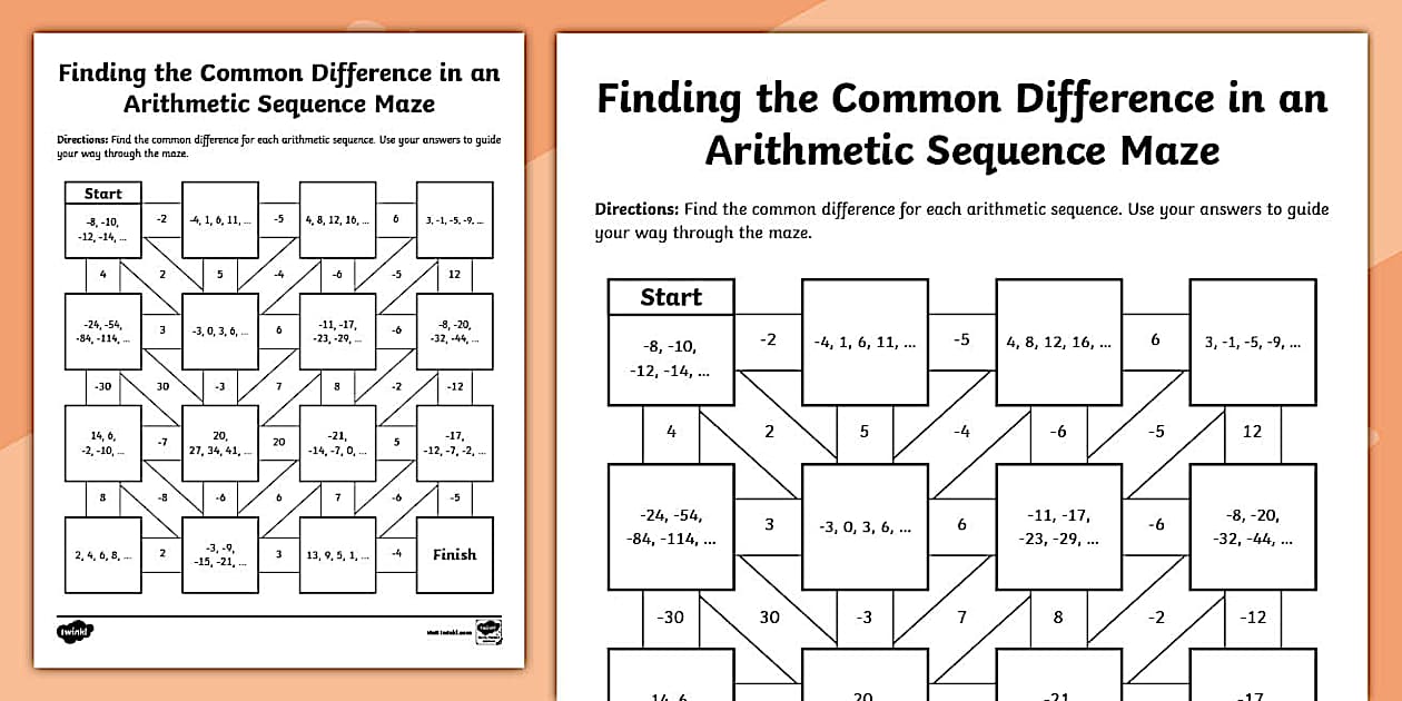 Algebra I: Finding the Common Difference in an Arithmetic Sequence Maze
