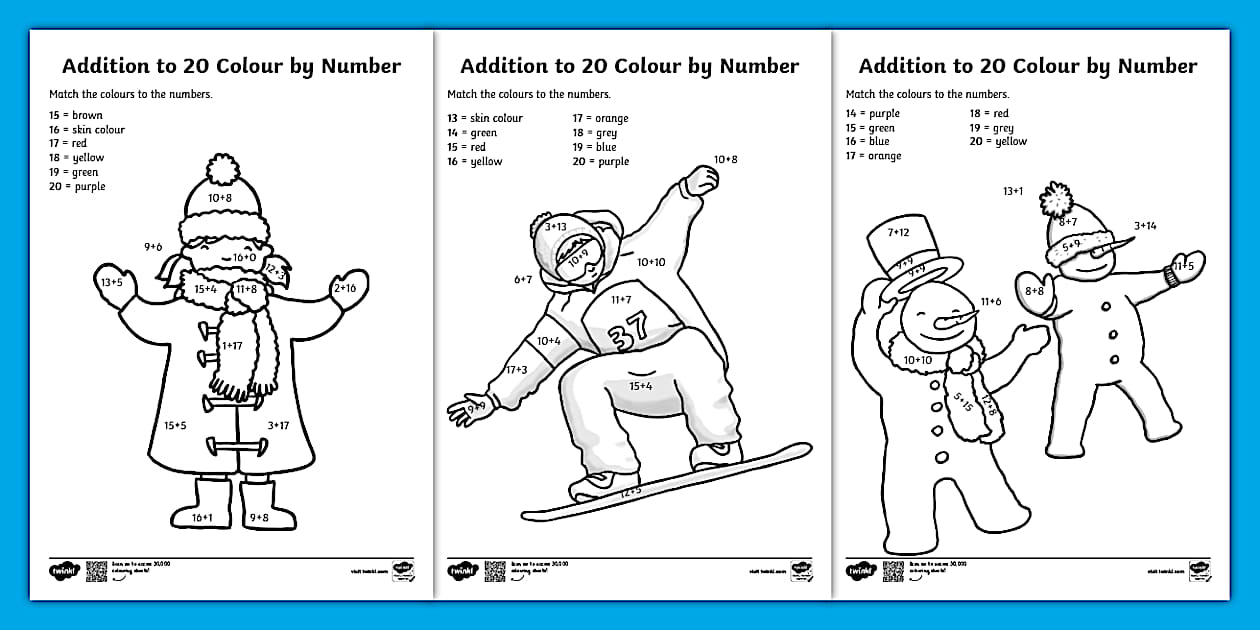 Winter Colouring - Colour by Number - Addition to 20