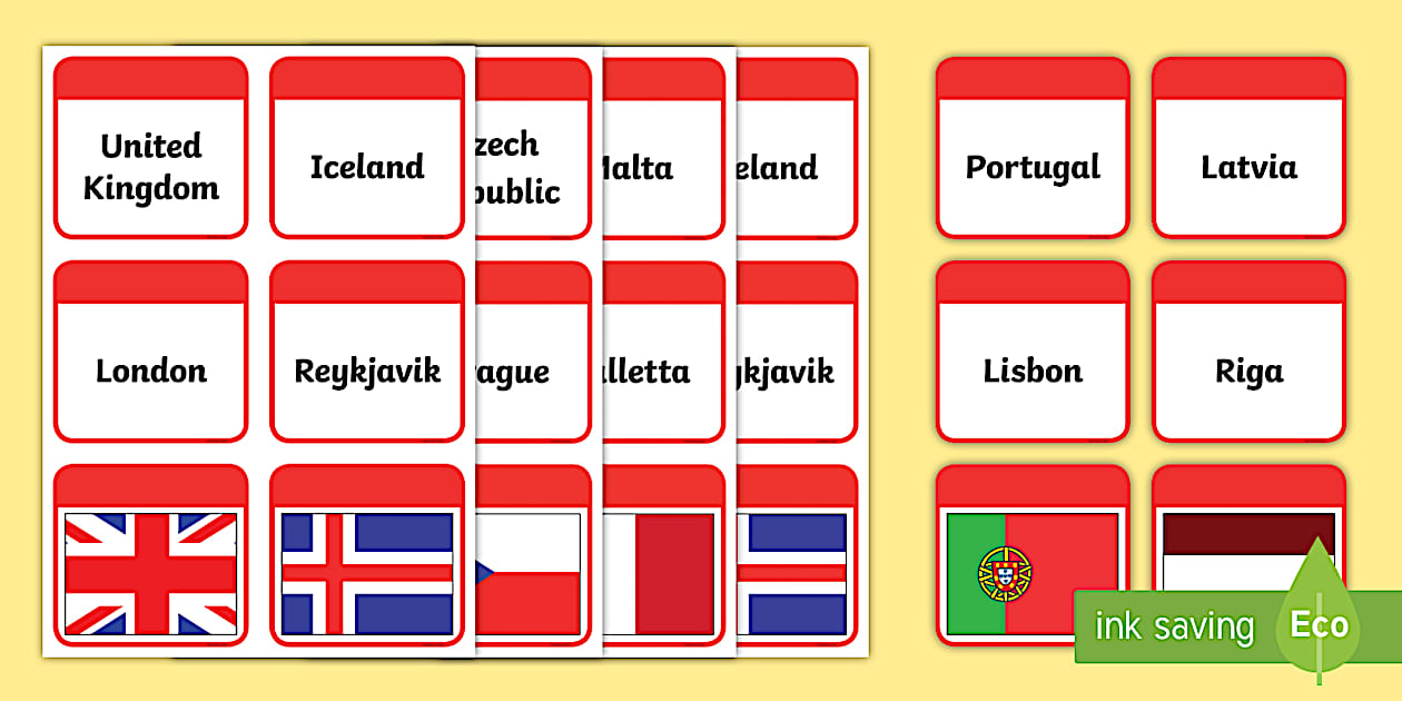 European Flags And City Matching Cards - European Flags Loops Cards