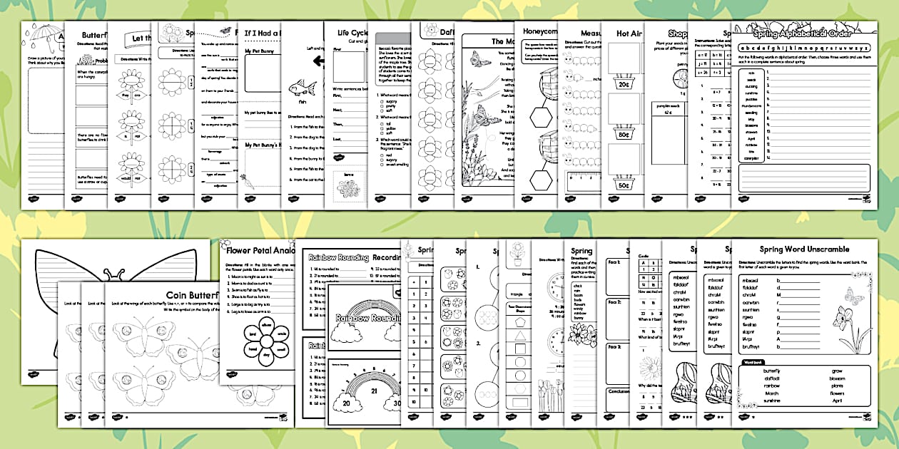 Second Grade Spring Math and Literacy No-Prep Printable