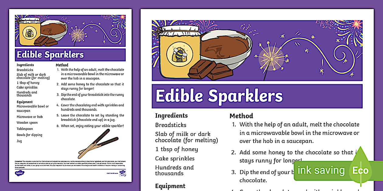 Sparks in the Sky Edible Sparklers Recipe (teacher made)