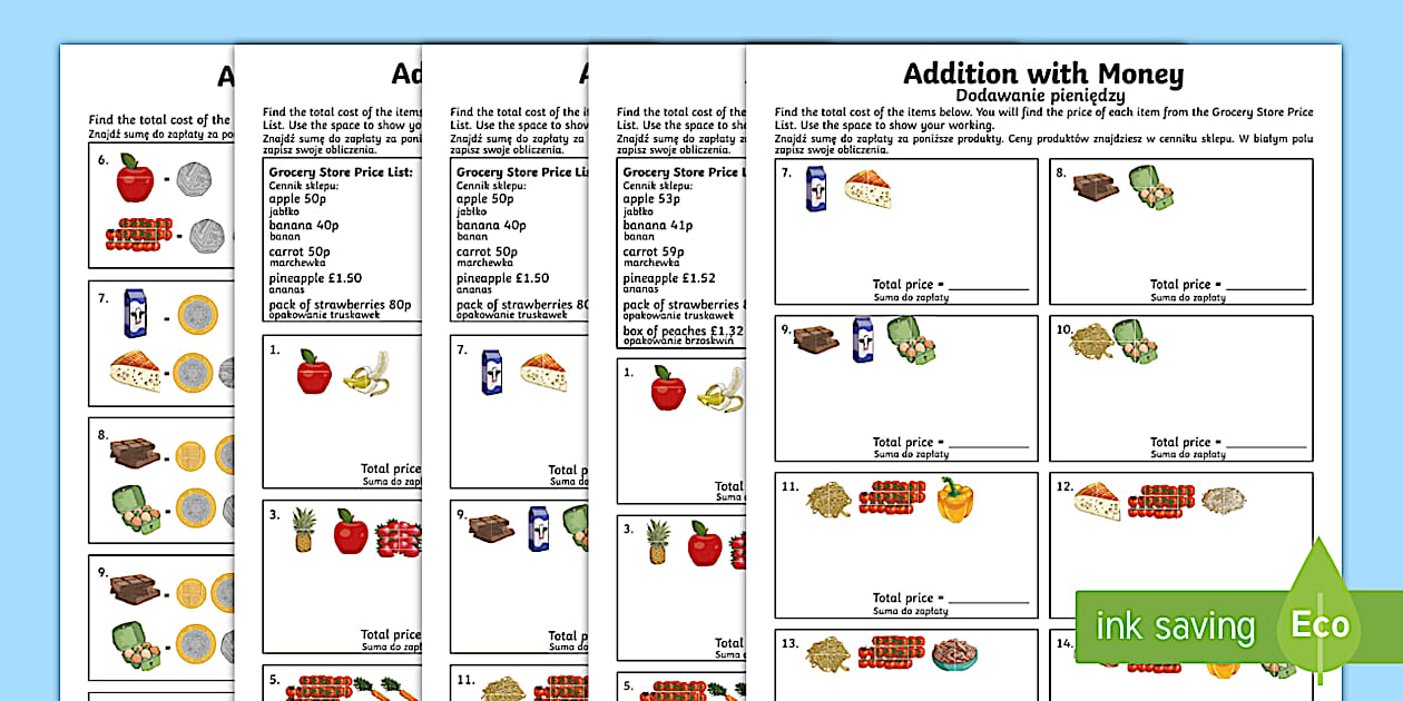 Lower Ability Addition With Money Differentiated Worksheets - English ...